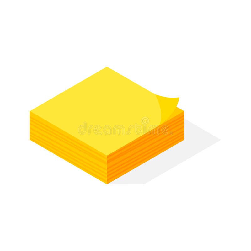 Isometric Yellow Sticker Paper Note Vector. Stock Vector - Illustration ...