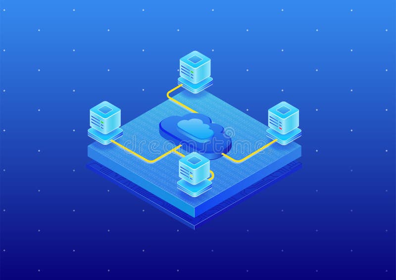 Cloud Computing Platform with Data Centers. 3d Isometric Vector ...