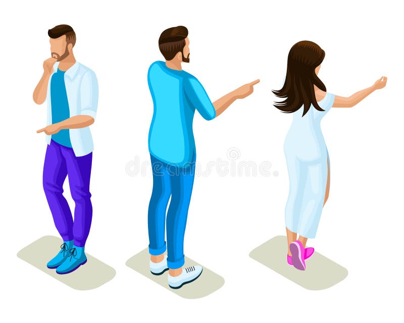 Isometrics Young People, Generation Z, Rear View and Front View, Hand ...