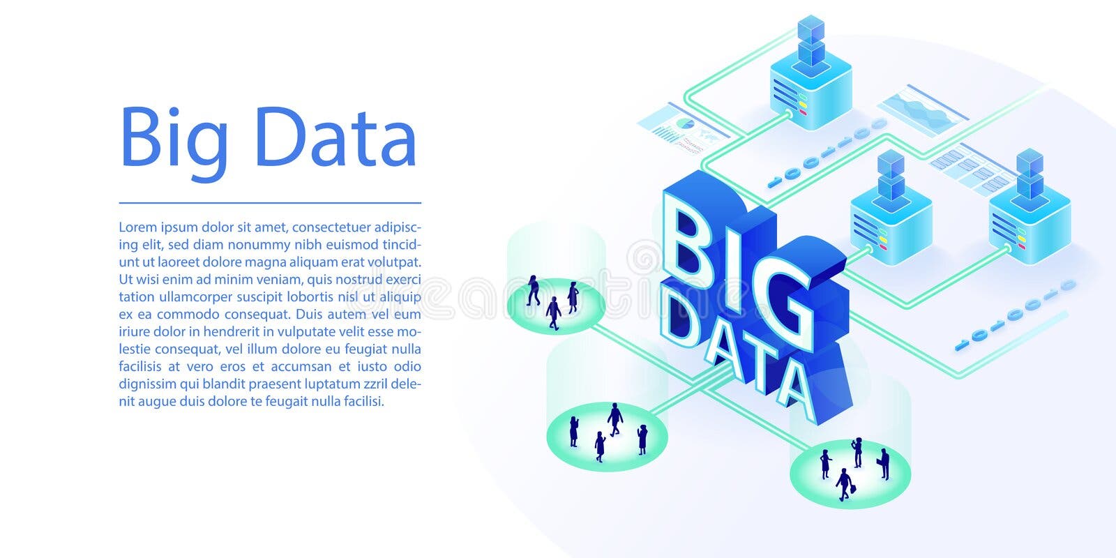 Big Data Concept with Icons for Variety, Velocity, Volume, Consumers ...