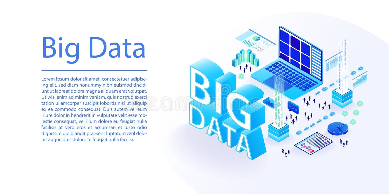 Big Data Concept with Icons for Variety, Velocity, Volume, Consumers ...