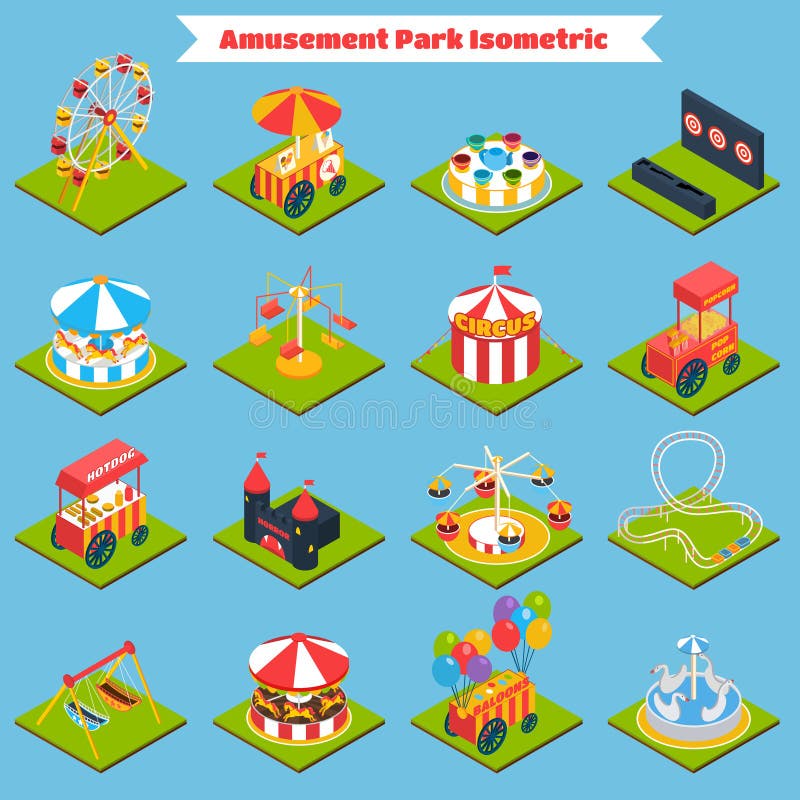 Pretpark Isometrische 3d Pictogrammen Vector Illustratie - Illustration ...