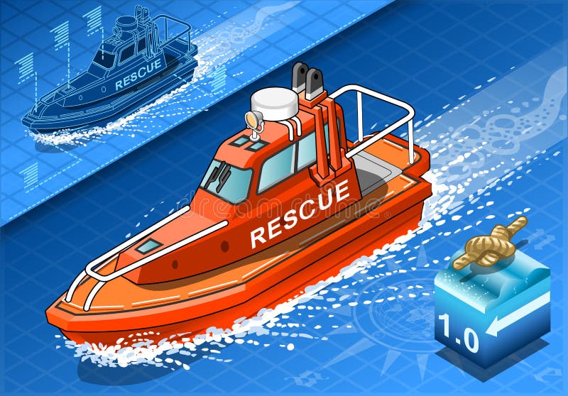 Rettungsboot im Meer vektor abbildung. Illustration von meer - 25767964