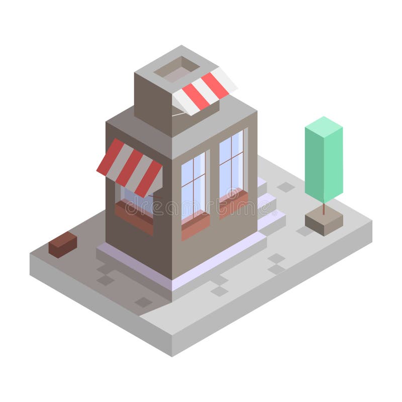 Isometry 3d Building on a Street. Isometric Shop or Store in Flat Style ...