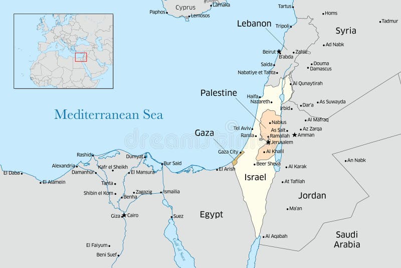 Map of Israel and Palestine Stock Illustration - Illustration of ...