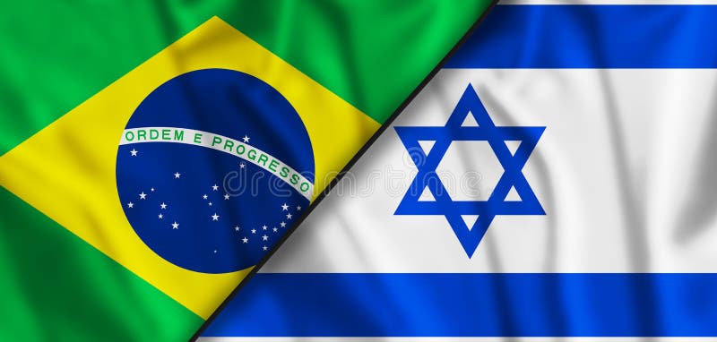 Israel and Brazil Two Flags Textile Cloth Fabric Texture Stock Image ...