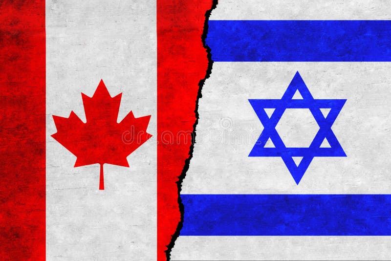 Israel and Canada Painted Flags on a Wall with a Crack. Israel and ...