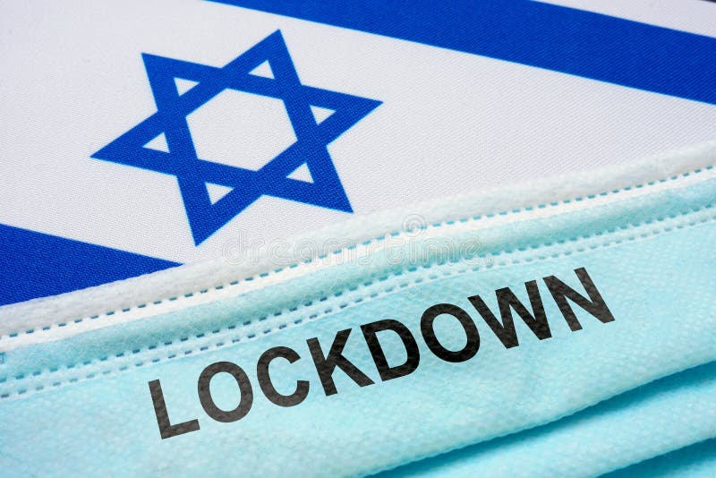 Israel Flag with Face Mask and Lockdown Lettering. Stock Photo - Image ...