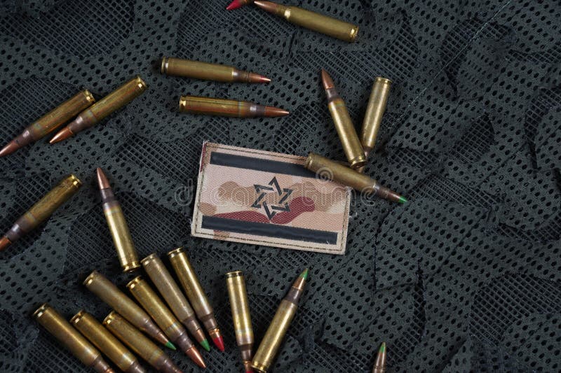 Israel Flag Tactical on Patch with Weapon Ammunition. Bullets ...