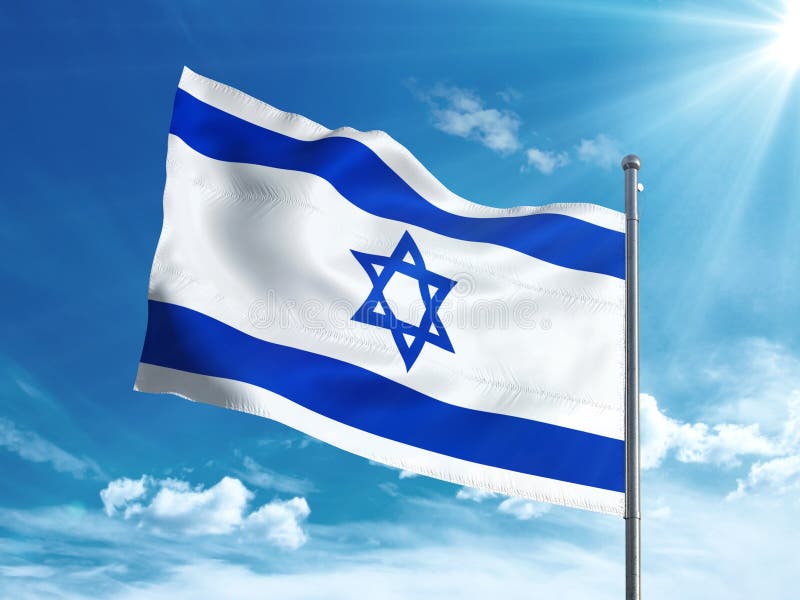 Israel Flag Waving in the Blue Sky Stock Illustration - Illustration of ...