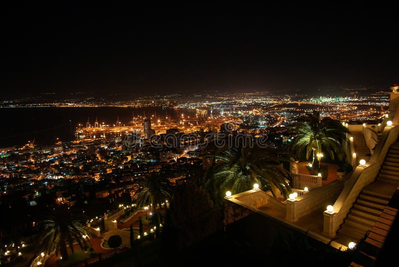 Israel, Haifa nigth view stock image. Image of city - 187067843