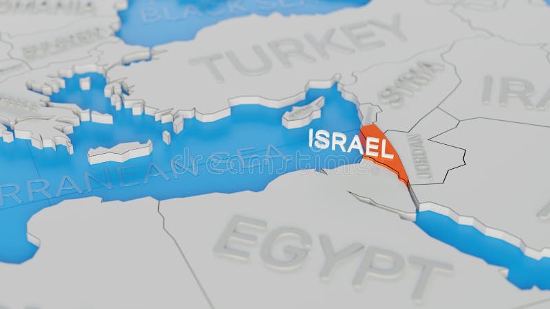 Israel Highlighted on a White Simplified 3D World Map. Digital 3D ...