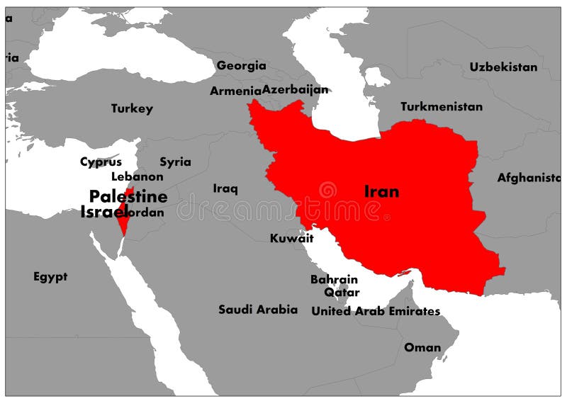 Israel and Iran Map in World Gray Map Stock Illustration - Illustration ...