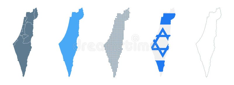 Israel Map Set - Vector Solid, Contour, Regions, Flag, Pixels Stock ...