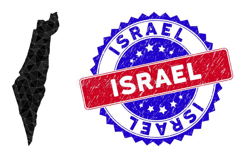 Israel Map Triangle Mesh and Grunge Bicolor Stamp Seal Stock Vector ...
