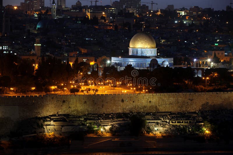 Israel, Night in Temple Mount and Dome of the Rock Stock Image - Image ...
