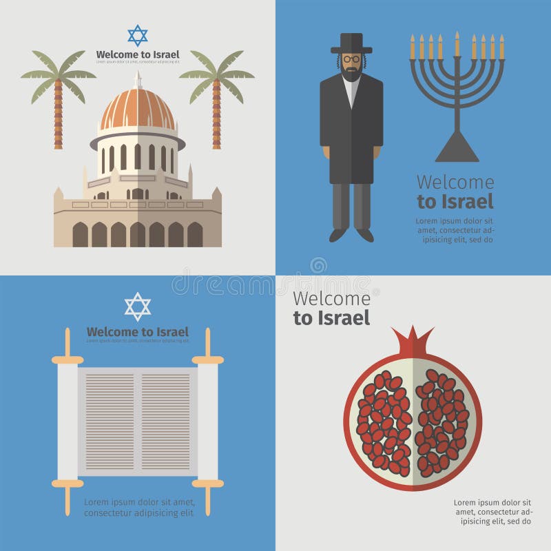 Israel Poster Set. Flat Icon Stock Vector - Illustration of hebrew ...
