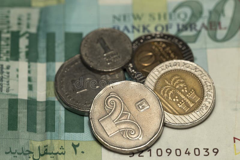 Israel Shekel Bill and Coins in the Detail Stock Image - Image of ...