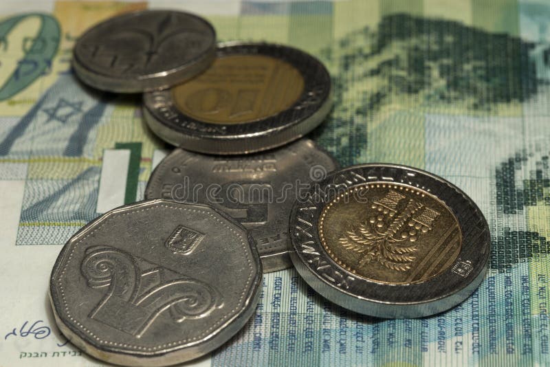Israel Shekel Bill and Coins in the Detail Stock Photo - Image of bill ...