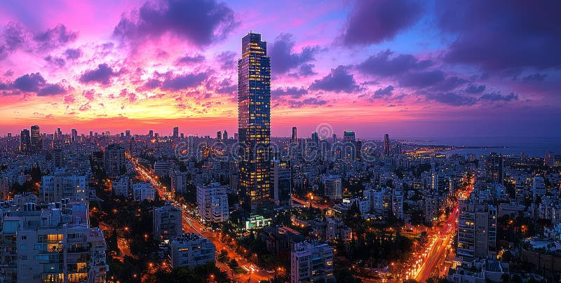 Israel - Tel Aviv Skyline during Sunset, Tel Aviv Cityscape Overview ...
