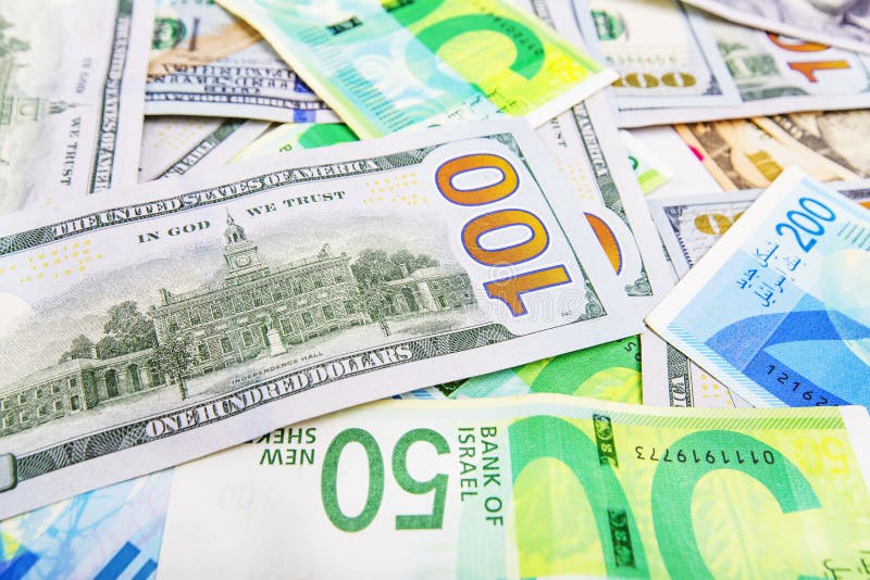 Israeli and American Banknotes. Shekel and American Dollars. Stock ...