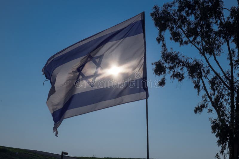 The Israeli Flag at Early Evening on Sunset Time Stock Image - Image of ...