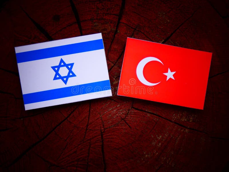 Israeli Flag with Turkish Flag on a Tree Stump Stock Photo - Image of ...