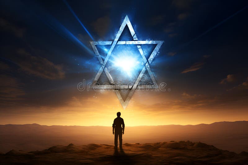 An Israeli Man Looks at the Star of David in the Sky Stock Illustration ...