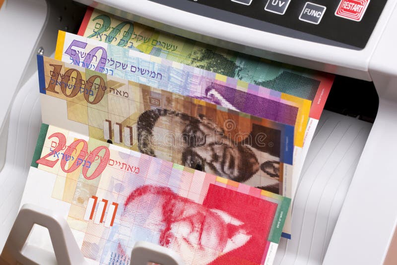 Israeli New Shekel in the Counting Machine Stock Image - Image of ...