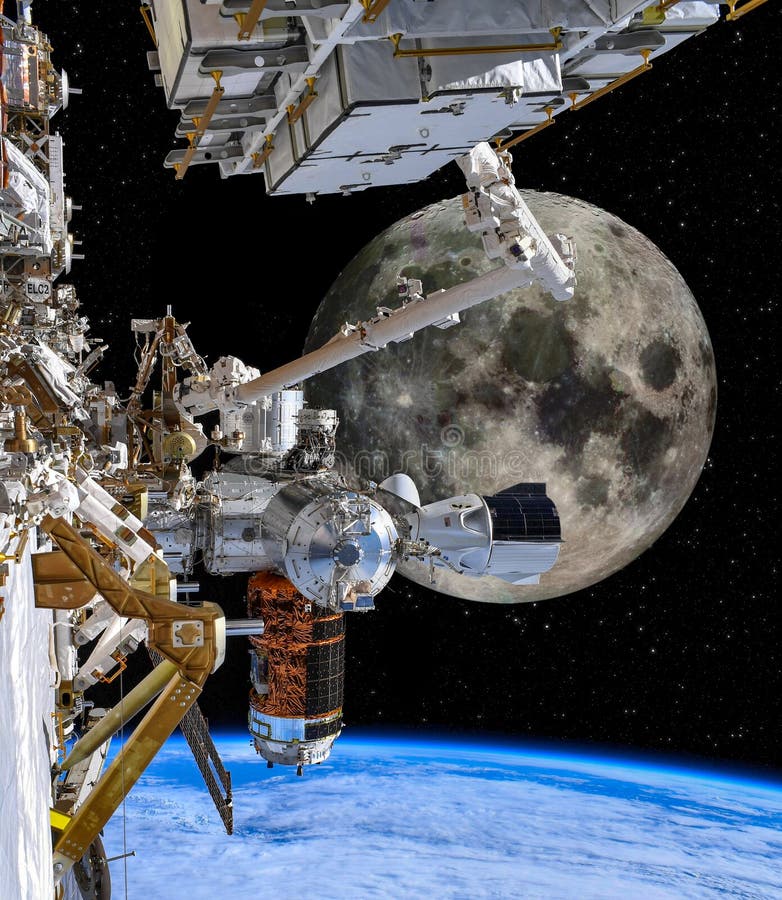 Iss Space Ship with Moon and Earth in the Background Elements of this ...