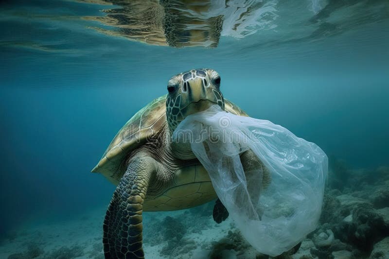 Issue with Plastic Waste in the Ocean. Plastic Bag Eaten by a Sea ...
