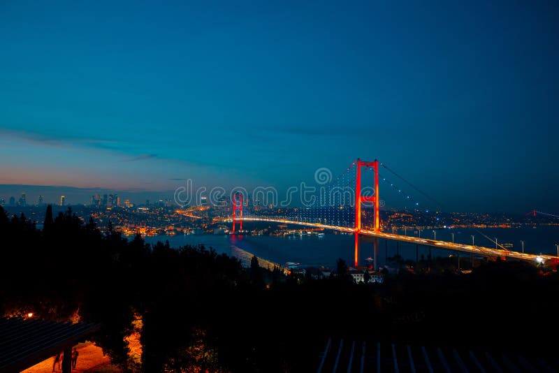 Istanbul Background Photo. Wide Angle View of Bosphorus Bridge at Dusk ...