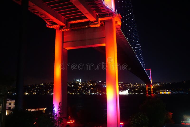 Istanbul Bosphorus Bridge Night Scene Stock Image - Image of ...