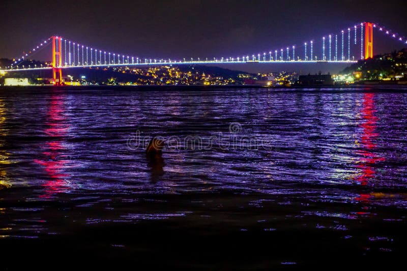 Istanbul Bosphorus Bridge Night Scene Stock Image - Image of asia, blue ...
