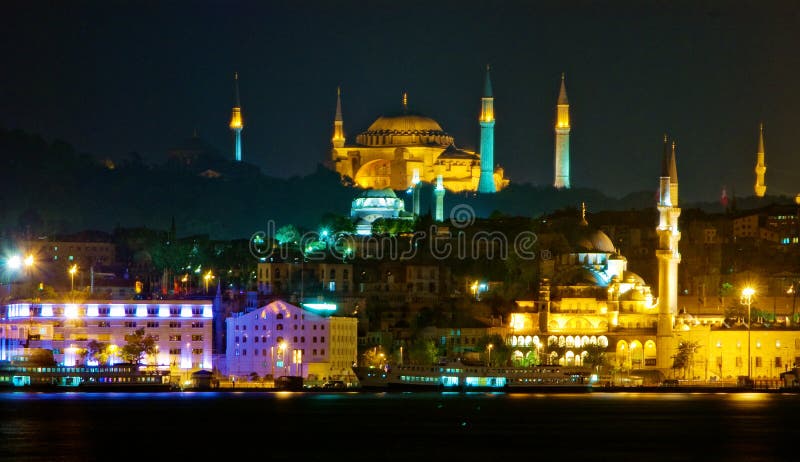 Istanbul city at night stock image. Image of church, mosque - 10893561
