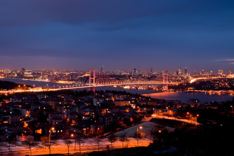 The Bosphorus Bridge at Night Stock Photo - Image of outside ...