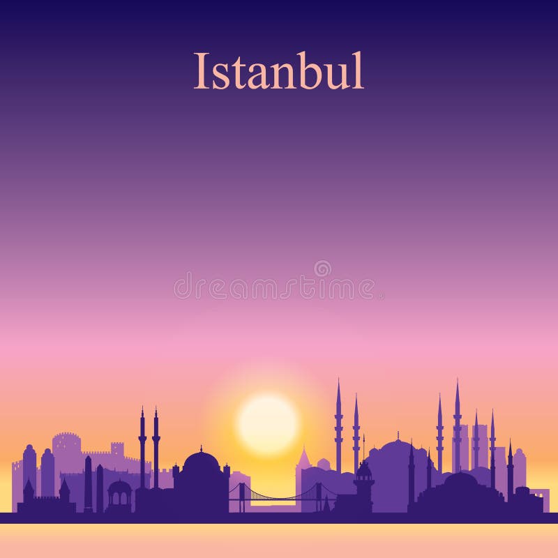 Istanbul City Skyline Silhouette on Sunset Background Stock Vector ...