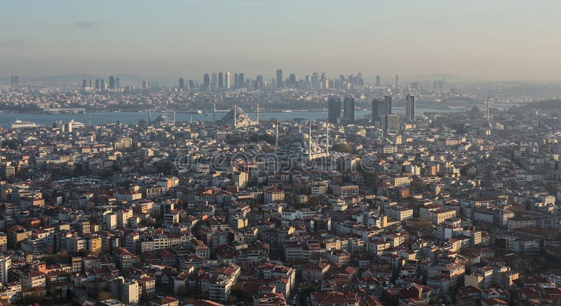 Istanbul Cityscape with Mosque and Skyline Views from Above in Turkey ...