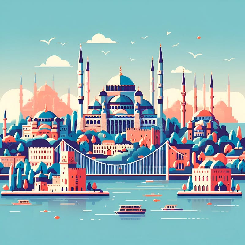 Istanbul Flat Vector City Skyline Stock Illustration - Illustration of ...