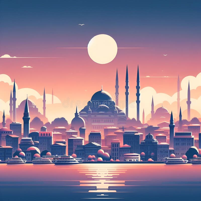 Istanbul Flat Vector City Skyline Stock Illustration - Illustration of ...