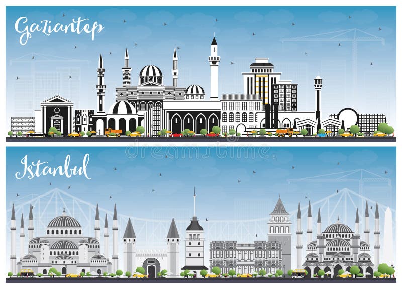 Gaziantep Turkey City Skyline Silhouette with Black Buildings Isolated ... Gaziantep Turkey City Skyline Silhouette with Black Buildings Isolated ...