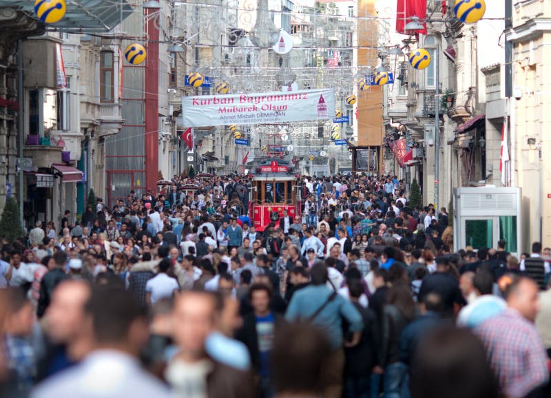Crowd of People Walking on Istiklal Street in Istanbul, Turkey ...