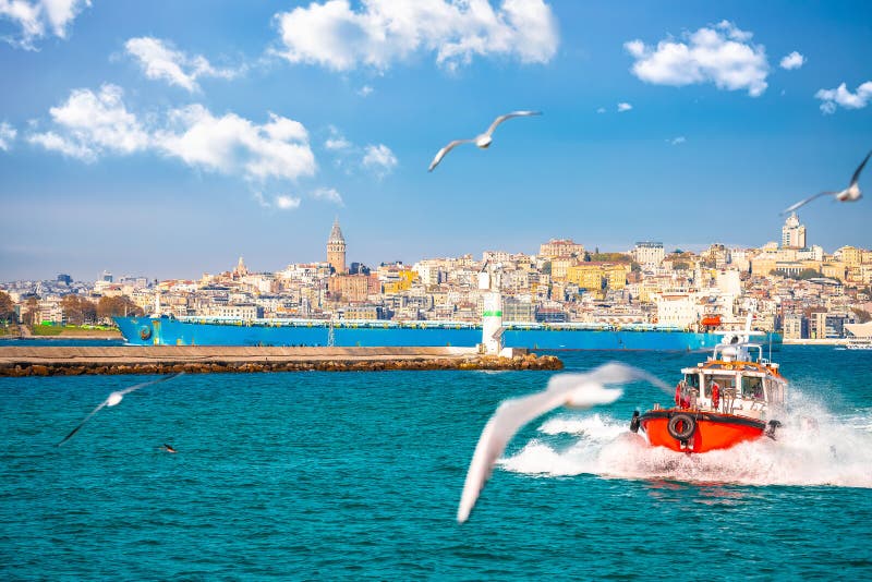 Istanbul Karakoy and Galata Tower Seafront View Stock Image - Image of ...