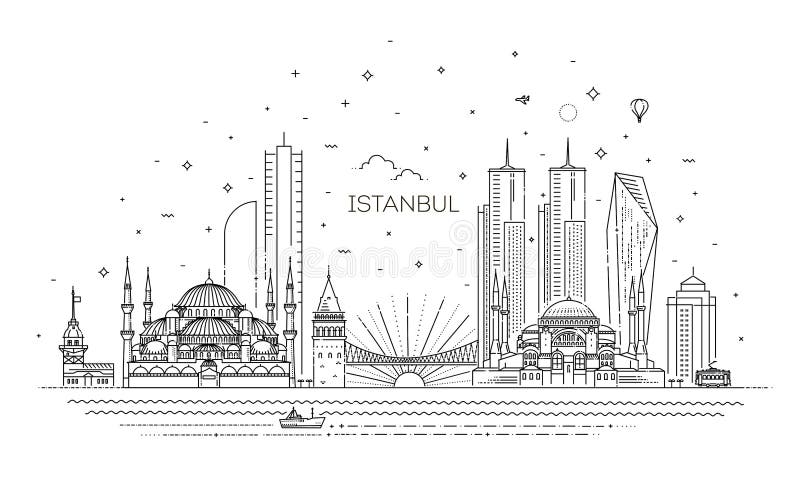 Istanbul Skyline, Vector Illustration in Linear Style Stock Vector ...
