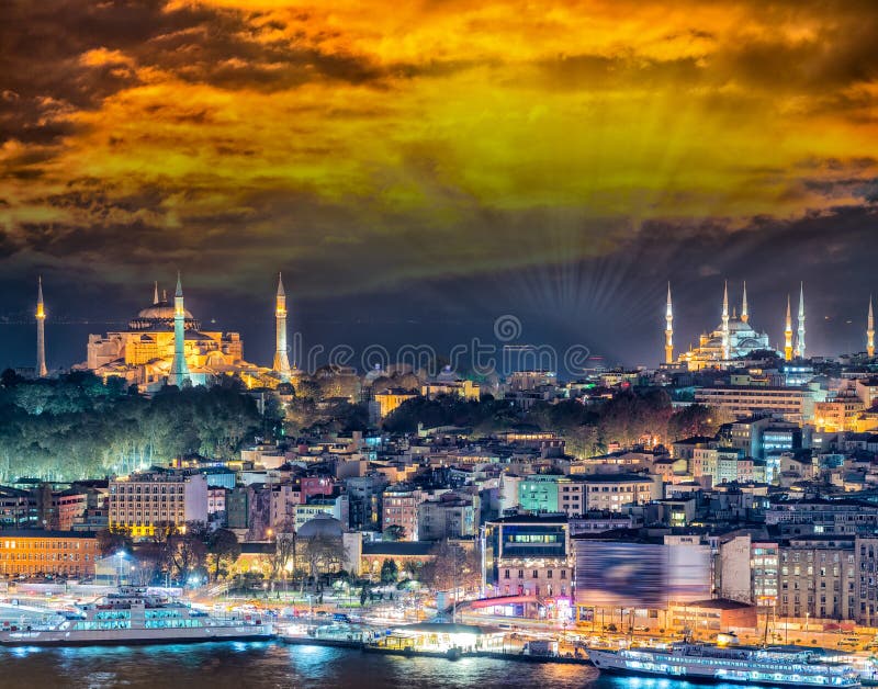 Istanbul at Night. Beautiful Sunset City Skyline Editorial Photography ...