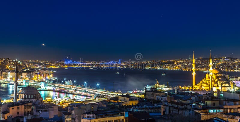 Istanbul at night editorial stock image. Image of caste - 65770964