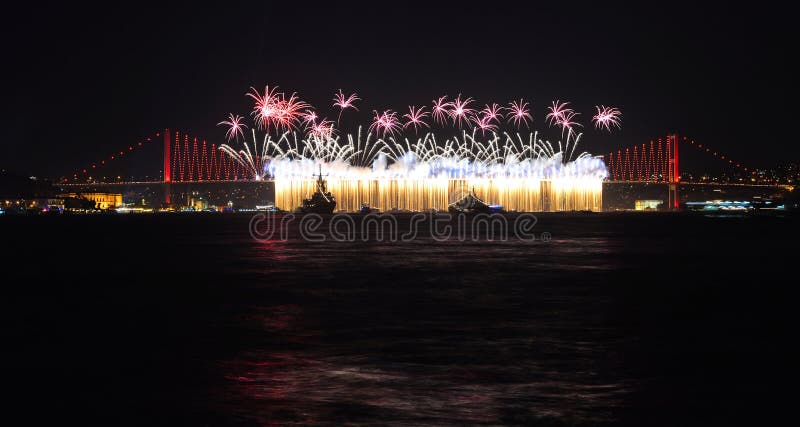 Istanbul Night Scene and Fireworks Stock Photo - Image of city, party ...