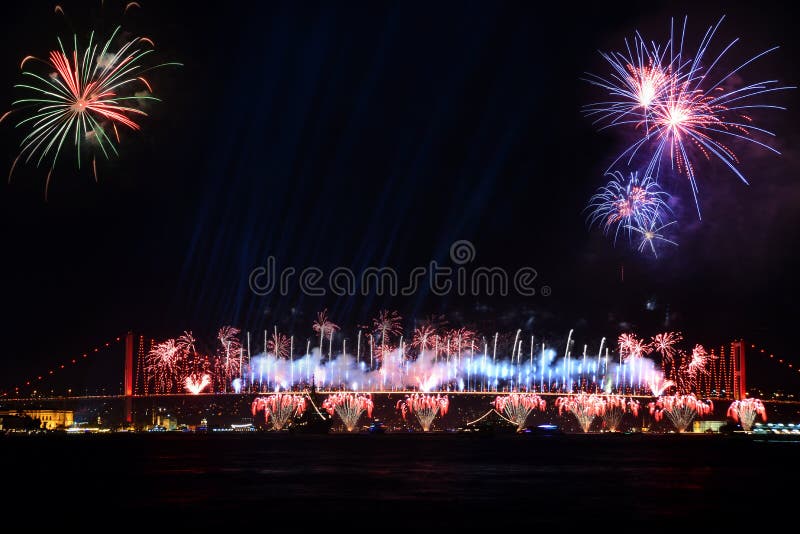 Istanbul Night Scene and Fireworks Stock Photo - Image of city, party ...