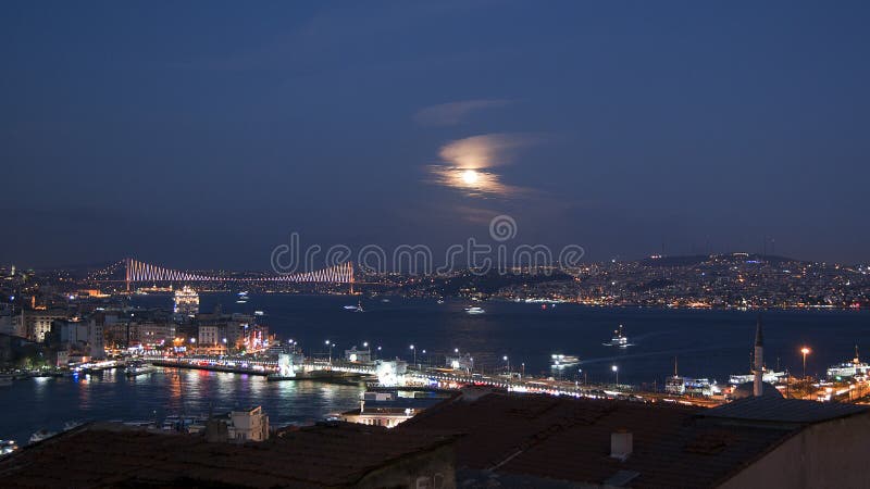 Istanbul night view stock photo. Image of district, ferry - 37470072