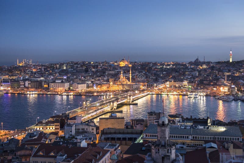 Istanbul Night View, Turkey City Lights Editorial Stock Image - Image ...